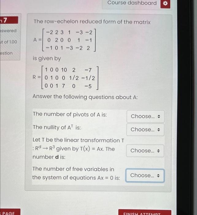 Solved The row-echelon reduced form of the matrix | Chegg.com
