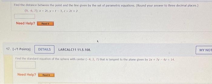 Solved Find the distance between the point and the line | Chegg.com