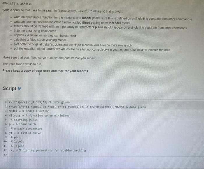 Solved Witte a script to that uses fminsearch to fit | Chegg.com