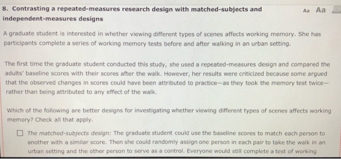 8. Contrasting a repeated-measures research design | Chegg.com