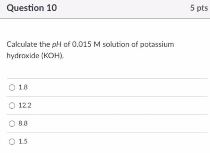 Solved Calculate the pH of 0.015M solution of potassium | Chegg.com
