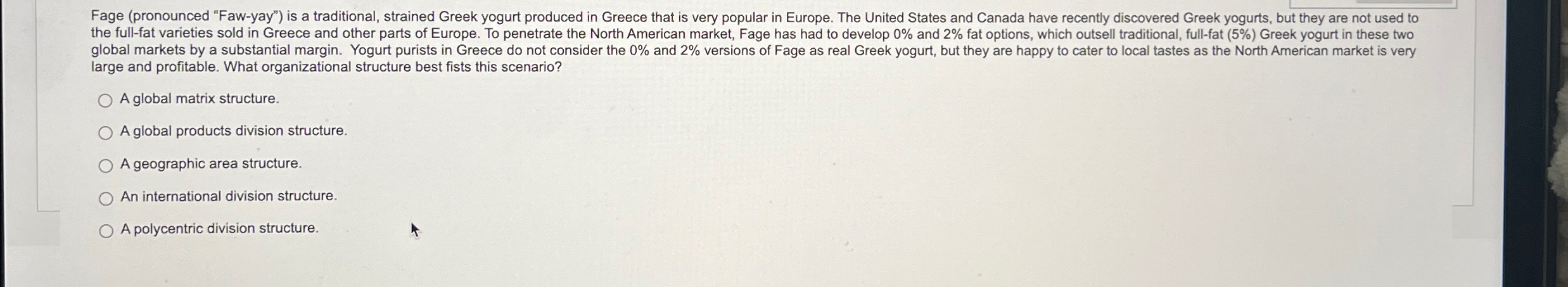 Solved large and profitable. What organizational structure | Chegg.com