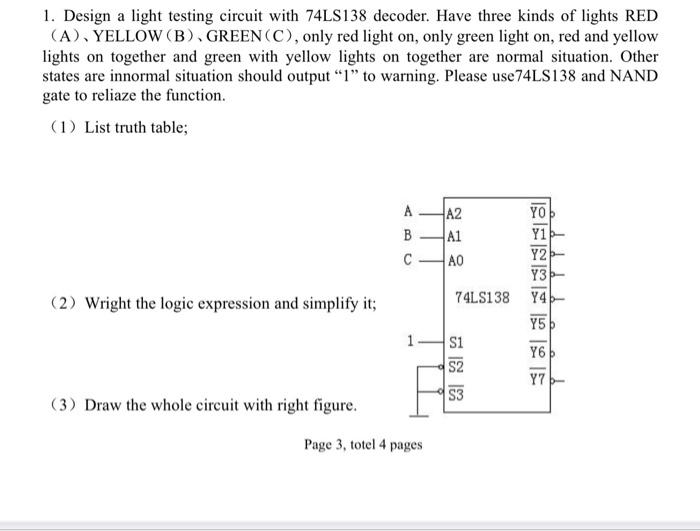 1. Design a light testing circuit with 74LS138 | Chegg.com