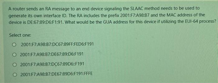 Solved A router sends an RA message to an end device | Chegg.com