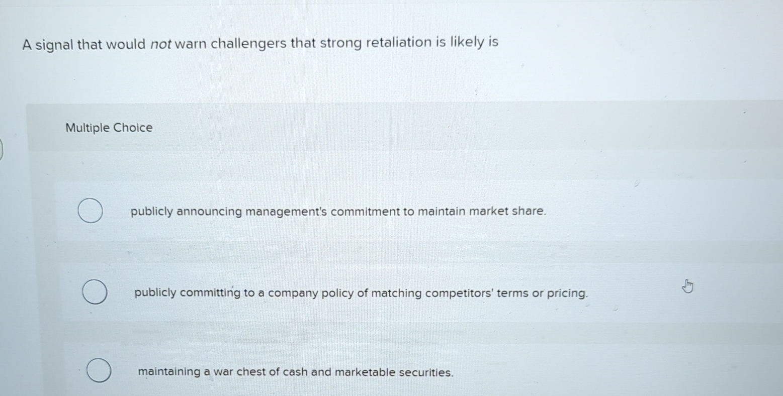 Solved A signal that would not warn challengers that strong | Chegg.com