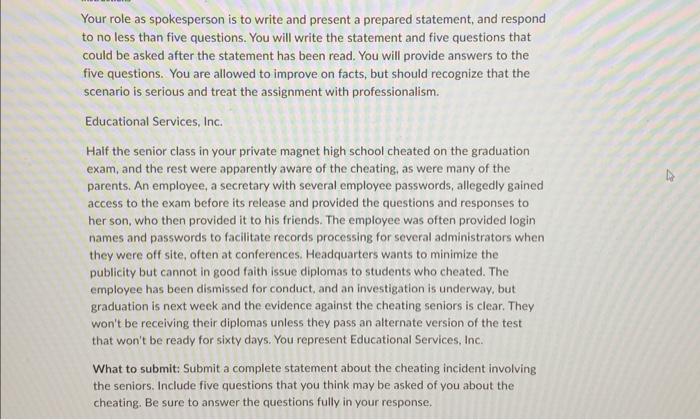 Your role as spokesperson is to write and present a | Chegg.com