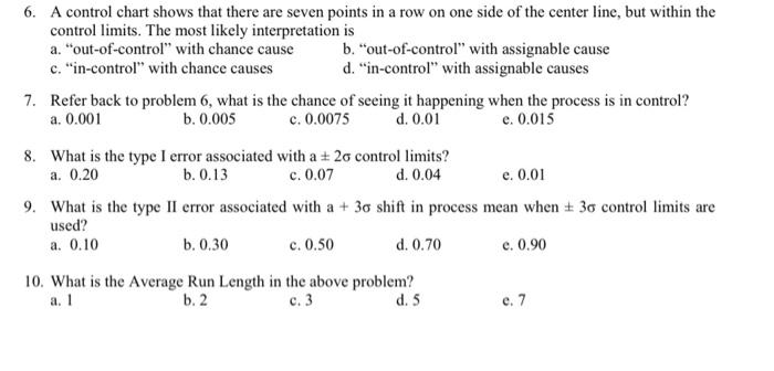 Solved 6. A control chart shows that there are seven points | Chegg.com