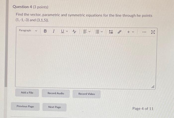 Solved Find The Vector Parametric And Symmetric Equations