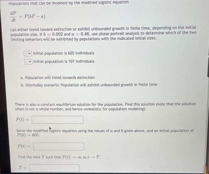 Solved Populations That Can Be Modeled By The Modified