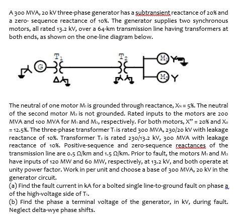 Solved A 300 ﻿MVA, 20kV ﻿three-phase generator has a | Chegg.com