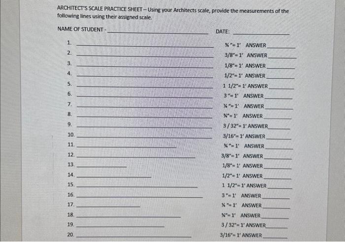 Solved ARCHITECI'S SCALE PRACTICE SHEET - Using your | Chegg.com