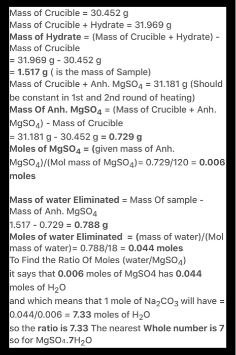 Solved Mass of Crucible = 30.452 g Mass of Crucible + | Chegg.com