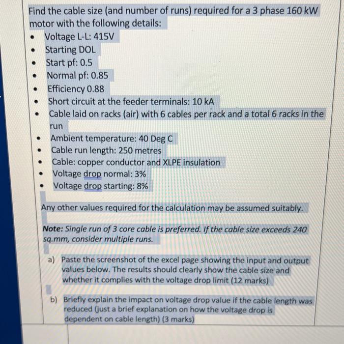 Solved d the cable size (and number of runs) required for a | Chegg.com