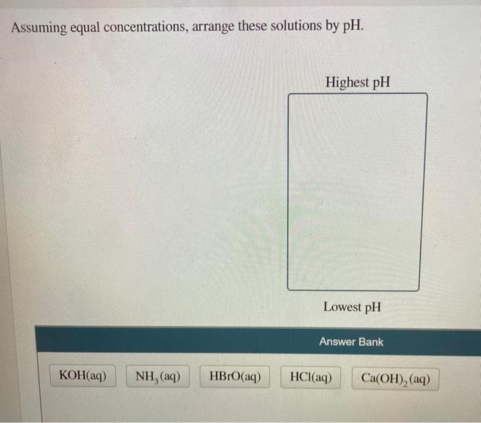 Solved Assuming equal concentrations, arrange these | Chegg.com