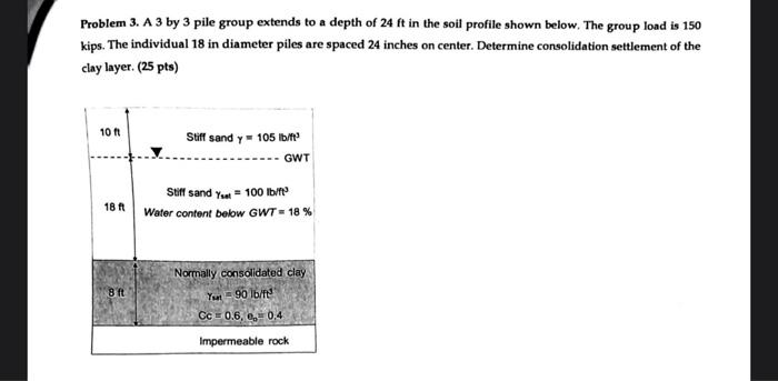 Solved Problem 3. A 3 by 3 pile group extends to a depth of | Chegg.com