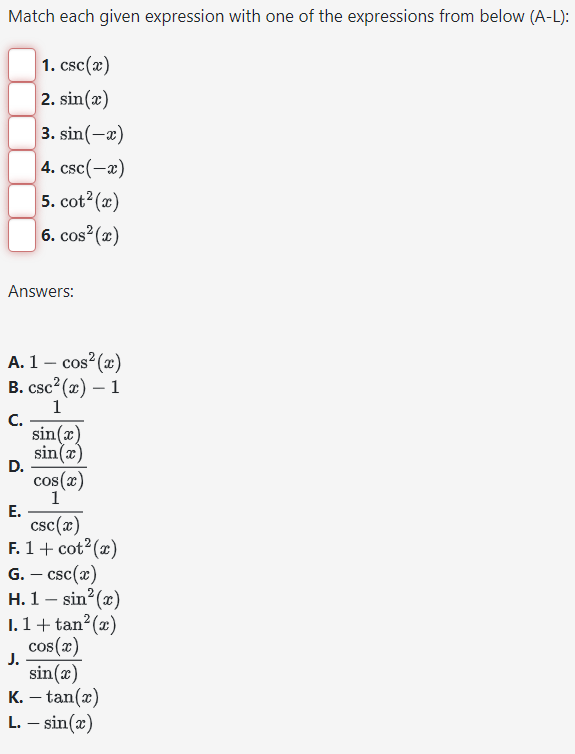 Solved Match each given expression with one of the | Chegg.com