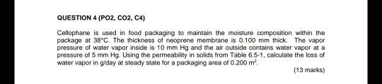 Solved QUESTION 4 (PO2, CO2, C4) Cellophane is used in food | Chegg.com