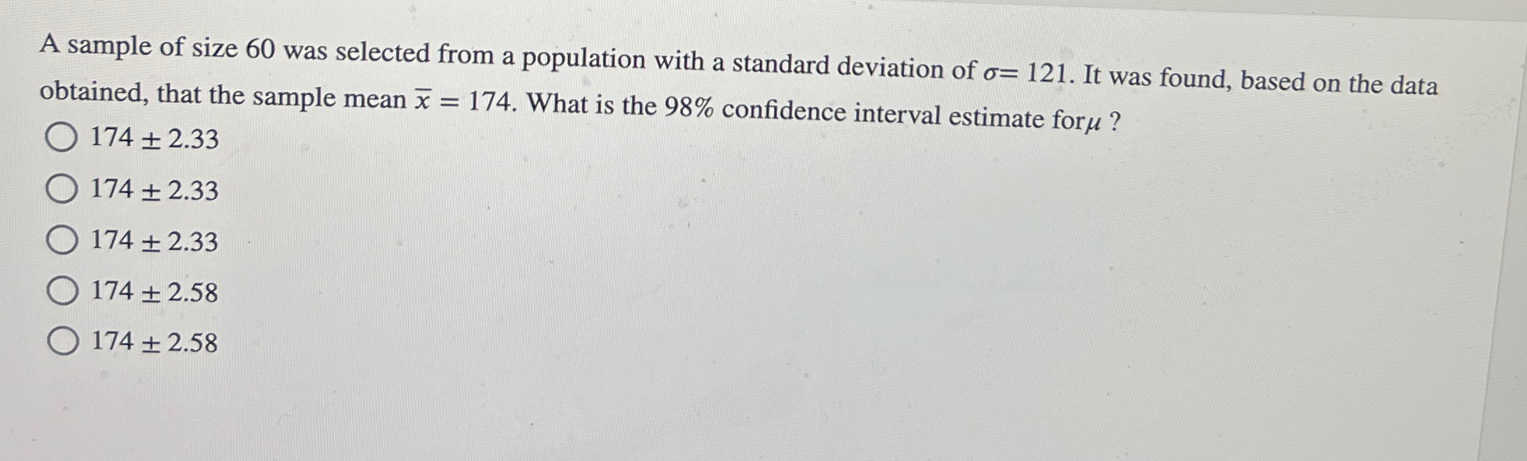 Solved A sample of size 60 ﻿was selected from a population | Chegg.com