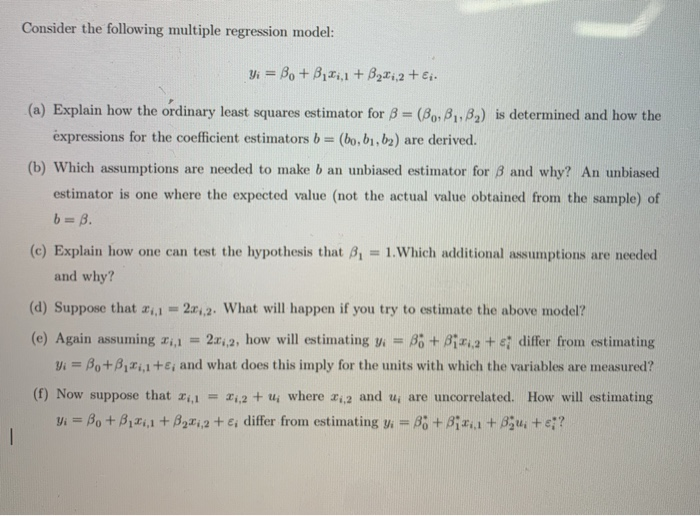 Solved Consider the following multiple regression model: Vi | Chegg.com