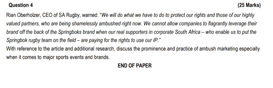 Solved Question 4(25 ﻿Marks)Rian Oberholzer, CEO of SA | Chegg.com
