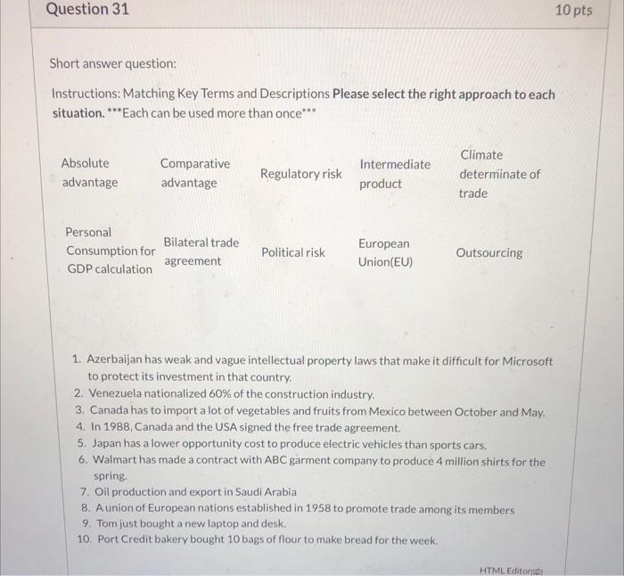 Solved Short answer question: Instructions: Matching Key | Chegg.com