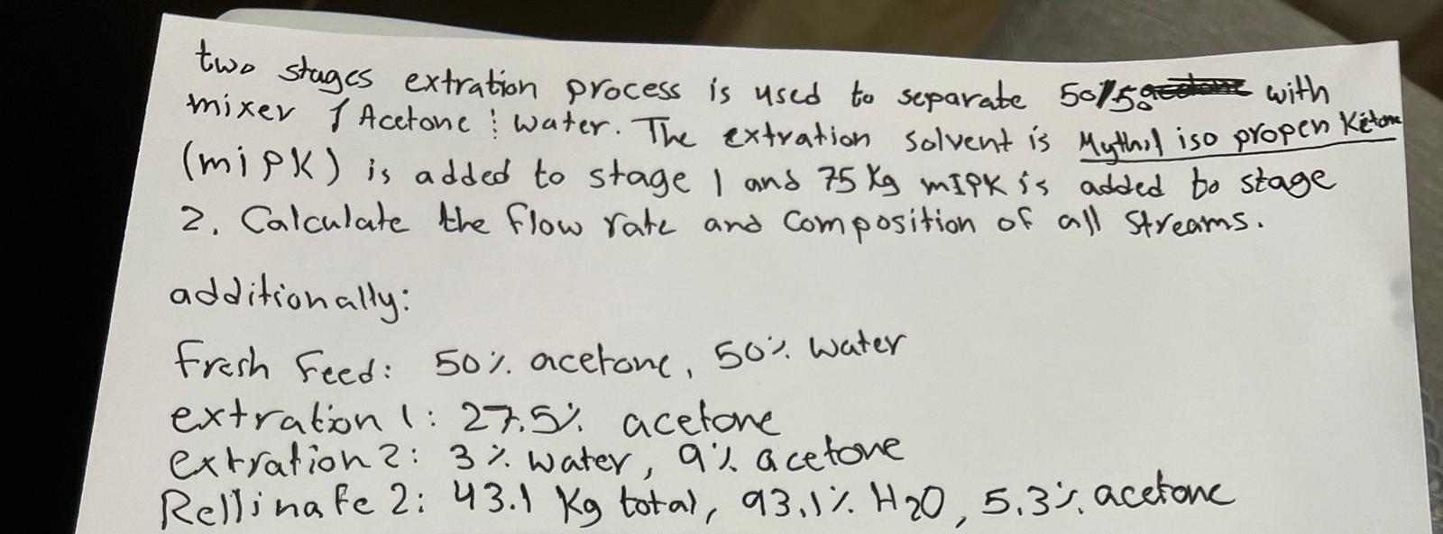 Solved two stages extration process is used to separate 50/5 | Chegg.com