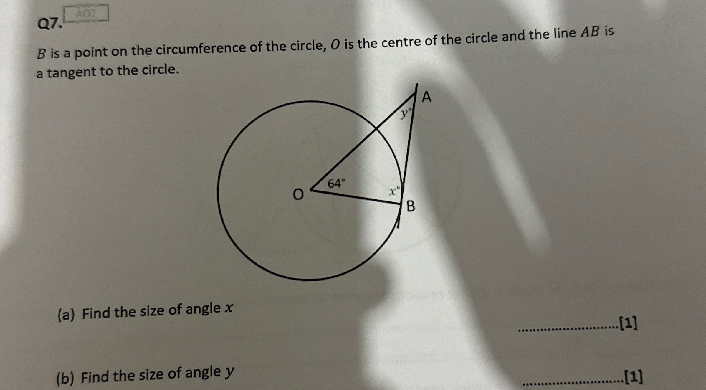 Solved Q7.B ﻿is a point on the circumference of the circle, | Chegg.com
