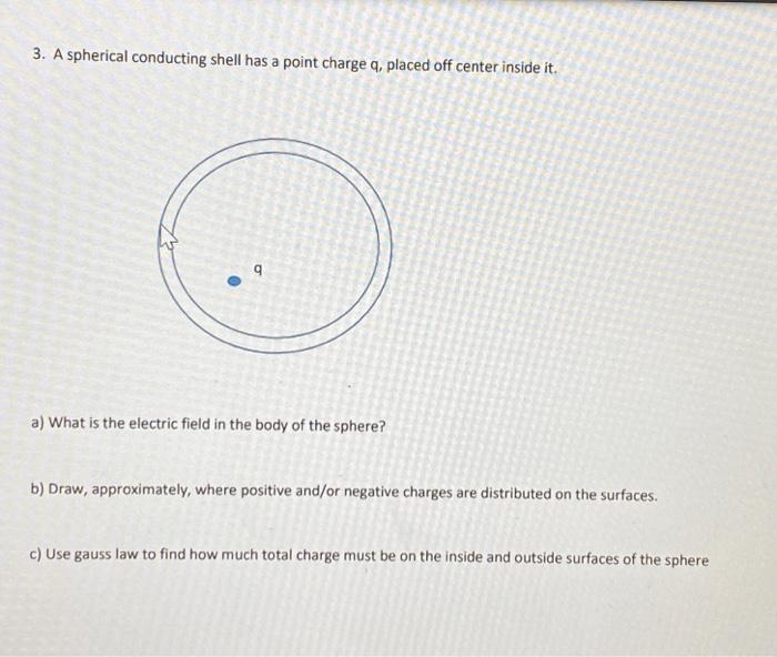 Solved 3. A spherical conducting shell has a point charge q, | Chegg.com