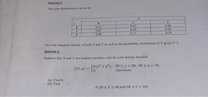 Solved The joint distribution is given by: Give the marginal | Chegg.com