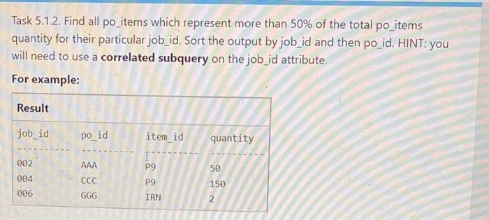 Solved Task 5.1.2. Find all po items which represent more | Chegg.com