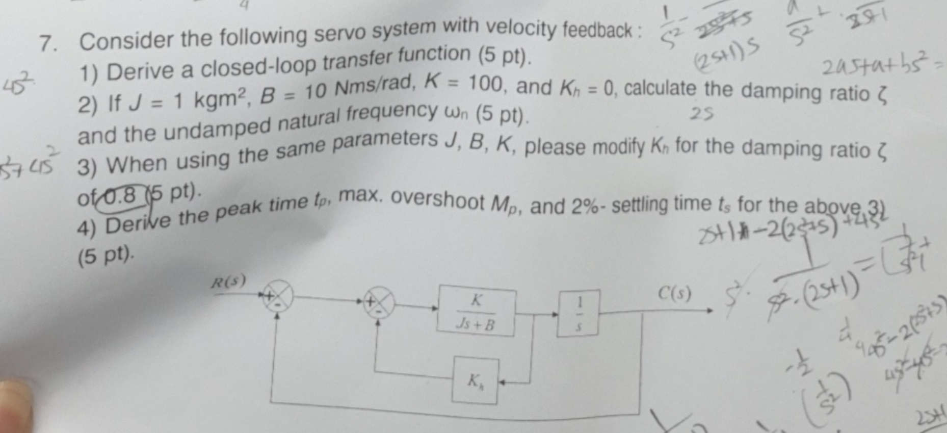 Solved Consider the following servo system with velocity | Chegg.com