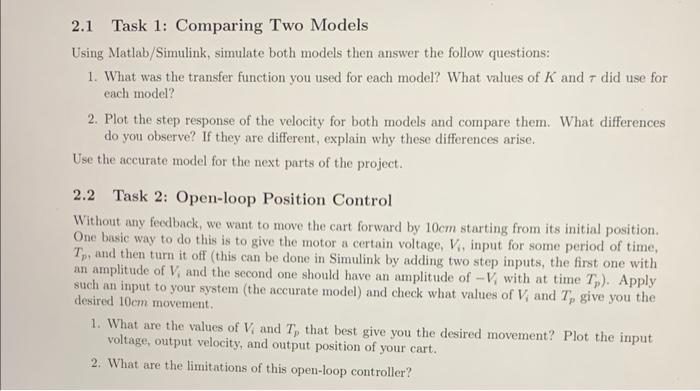 Solved 2.1 Task 1: Comparing Two Models Using | Chegg.com