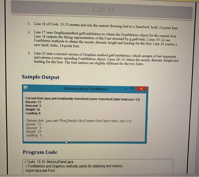 Solved Program Explanation: Class FontMetrics declares | Chegg.com