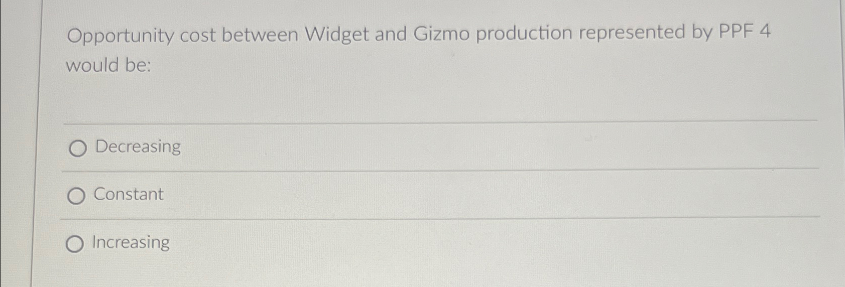 Solved Opportunity cost between Widget and Gizmo production | Chegg.com
