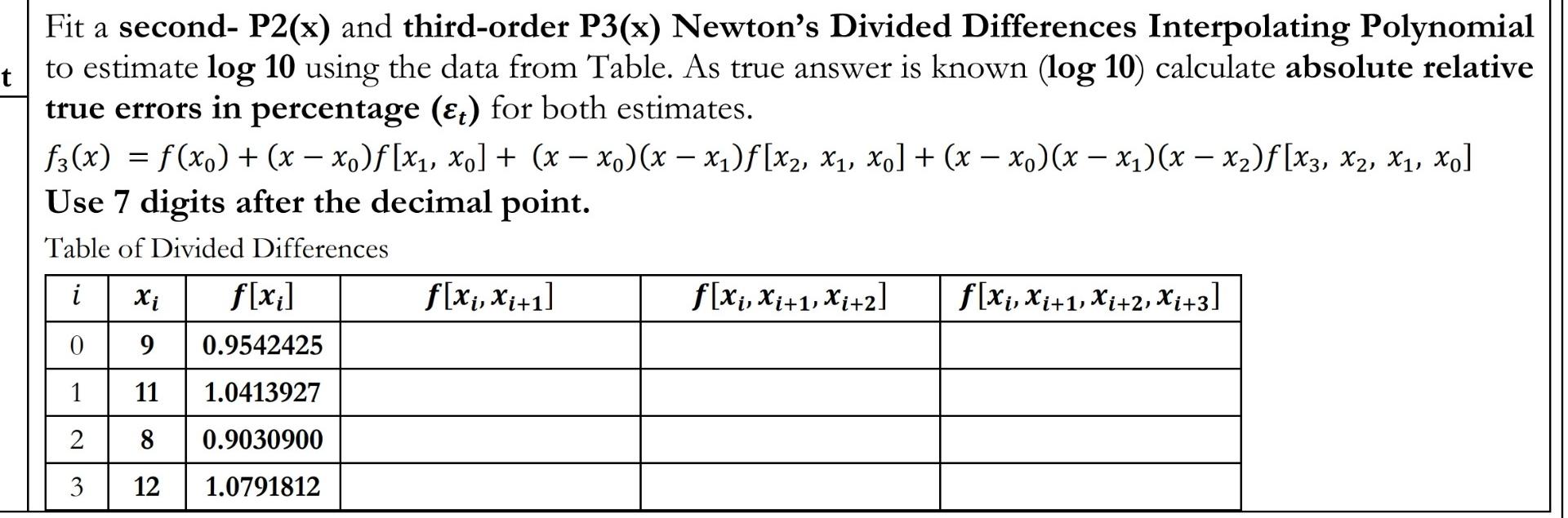 Solved Fit a second- P2(x) and third-order P3(x) Newton's | Chegg.com