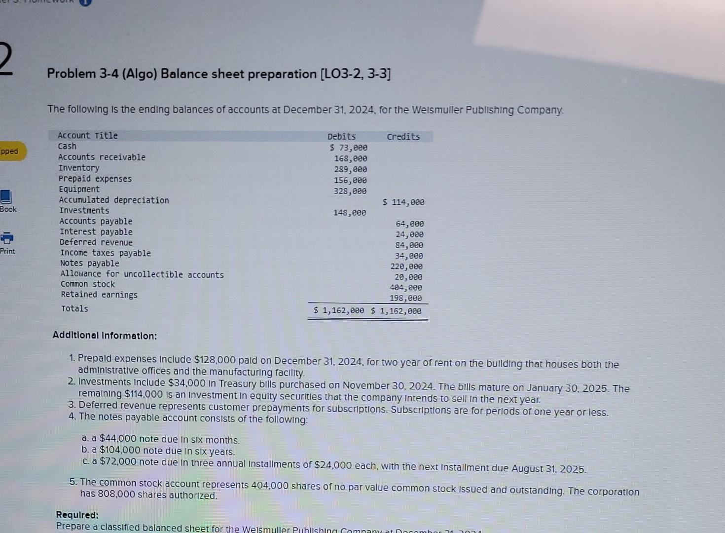 Solved Problem 3-4 (Algo) Balance sheet preparation [LO3-2, | Chegg.com