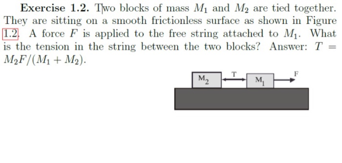 Solved Exercise 1.2. Two blocks of mass M1 and M2 are tied | Chegg.com