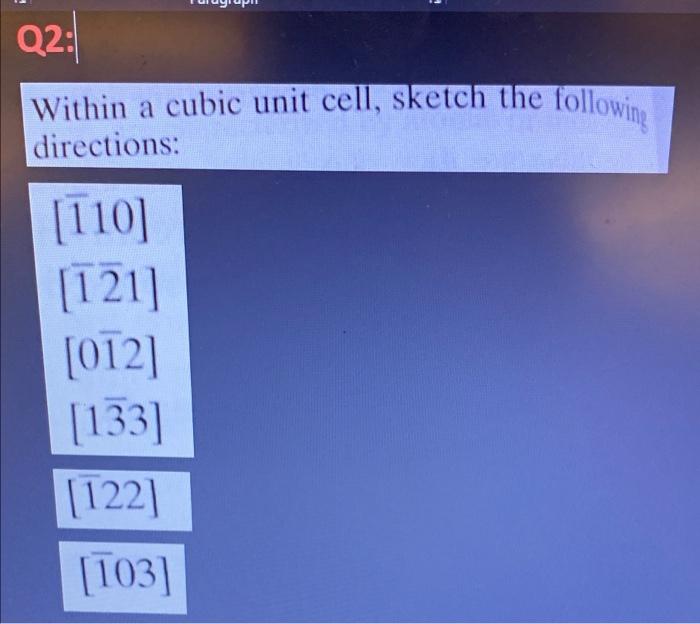 Solved Q2: Within a cubic unit cell, sketch the following | Chegg.com