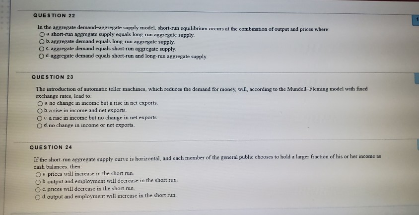 Solved QUESTION 22 In the aggregate demand aggregate supply | Chegg.com