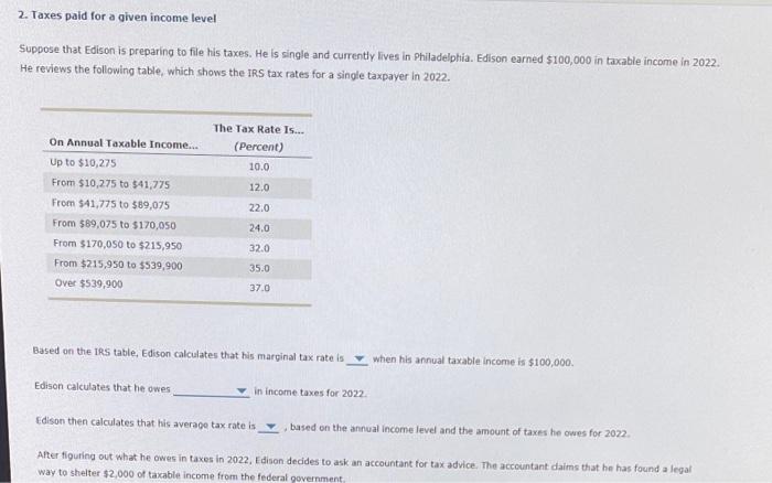 Solved 2. Taxes paid for a given income level Suppose that | Chegg.com