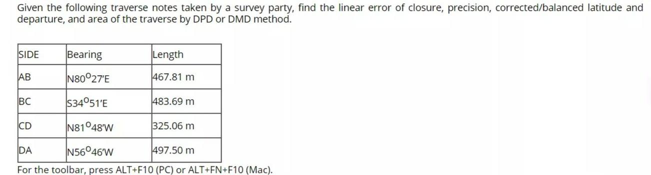 Solved Given the following traverse notes taken by a survey | Chegg.com