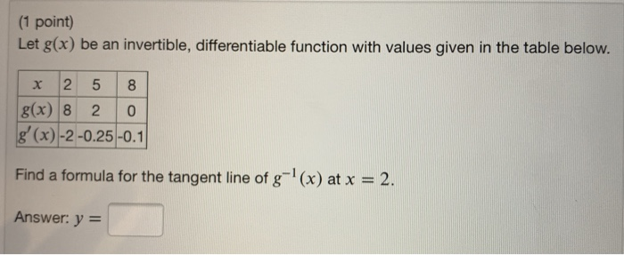 Solved (1 point) Let g(x) be an invertible, differentiable | Chegg.com