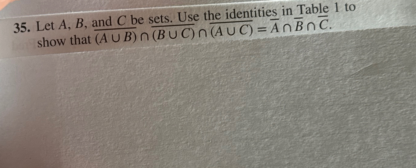 Solved Let A,B, ﻿and C ﻿be sets. Use the identities in Table | Chegg.com