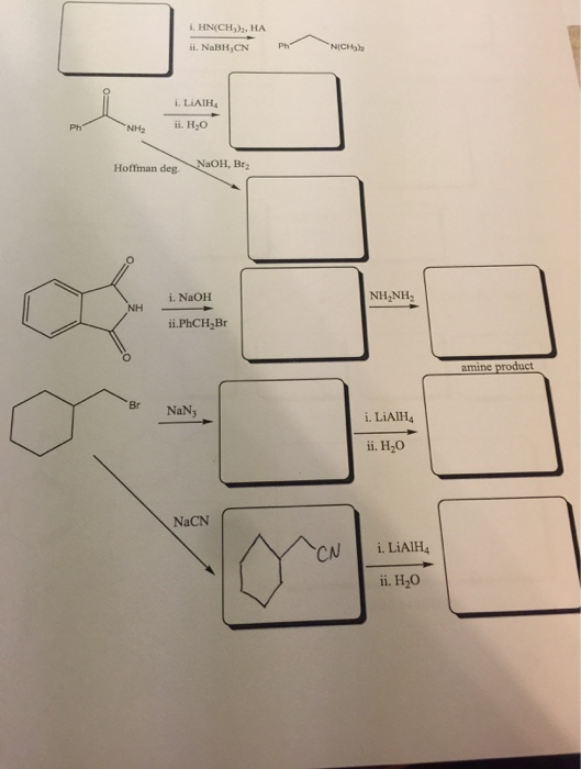 Solved 1. HN(CH), HA ii. NaBH,CN Ph N(CH2 . LIAIH PHNH ii. | Chegg.com