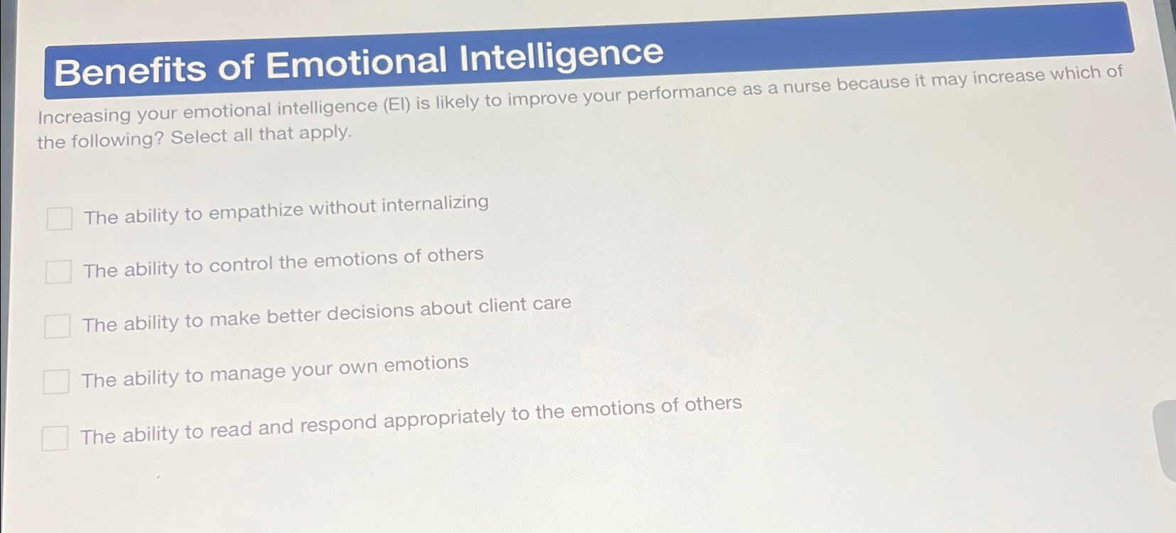 Solved Benefits of Emotional IntelligenceIncreasing your | Chegg.com