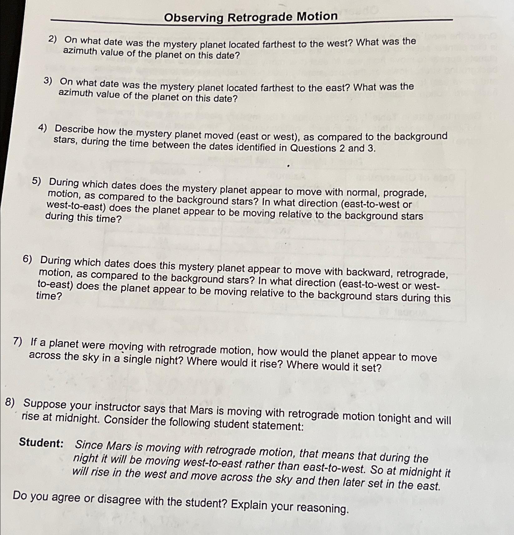 Solved Observing Retrograde MotionOn what date was the | Chegg.com
