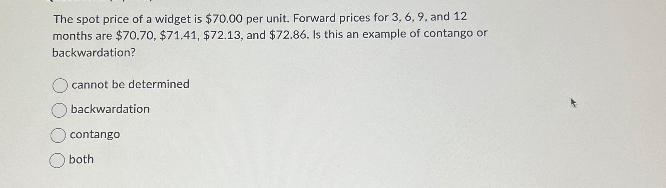 Solved The spot price of a widget is $70.00 ﻿per unit. | Chegg.com