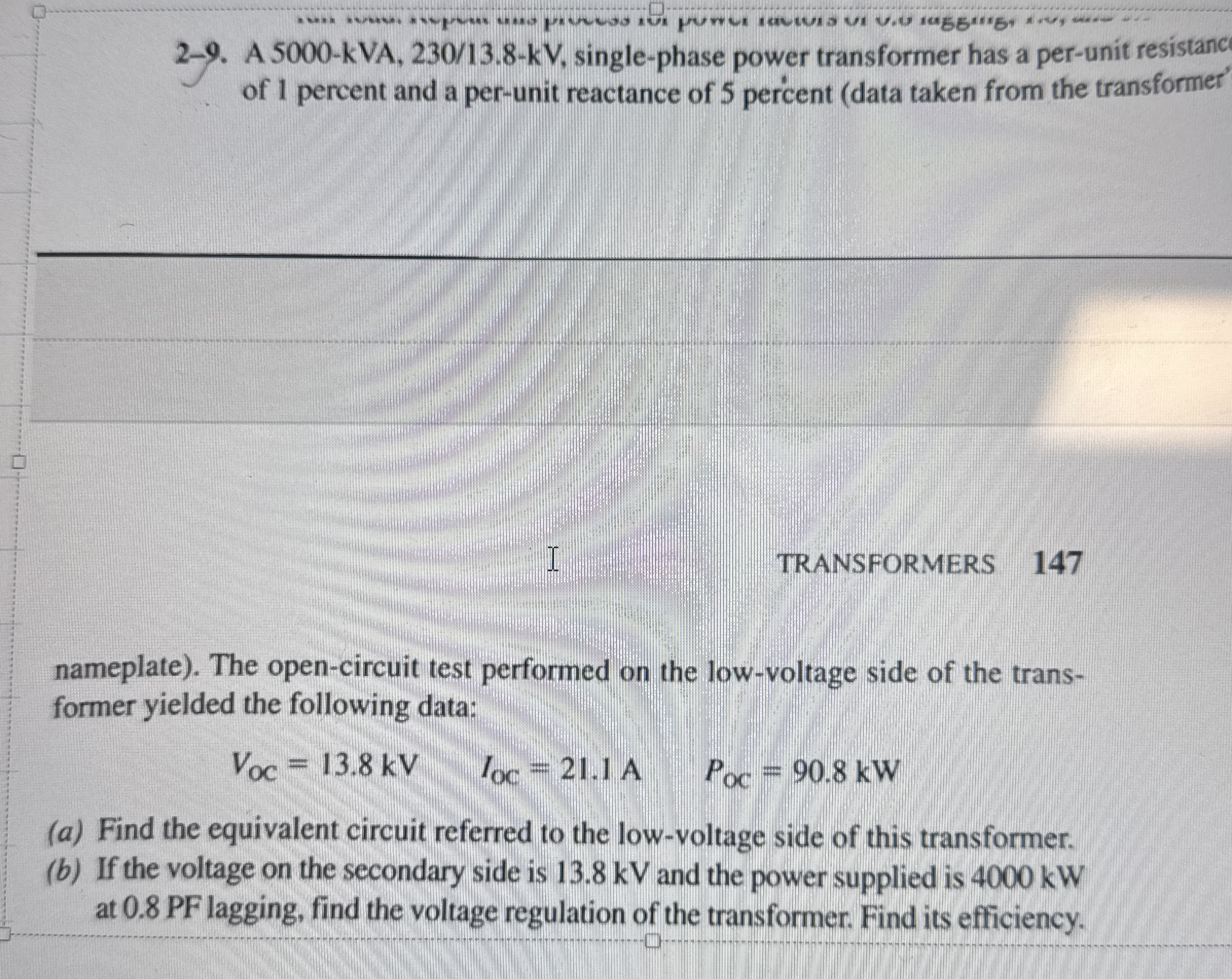 2-9. ﻿A 5000-kVA,23013.8-kV, ﻿single-phase power | Chegg.com