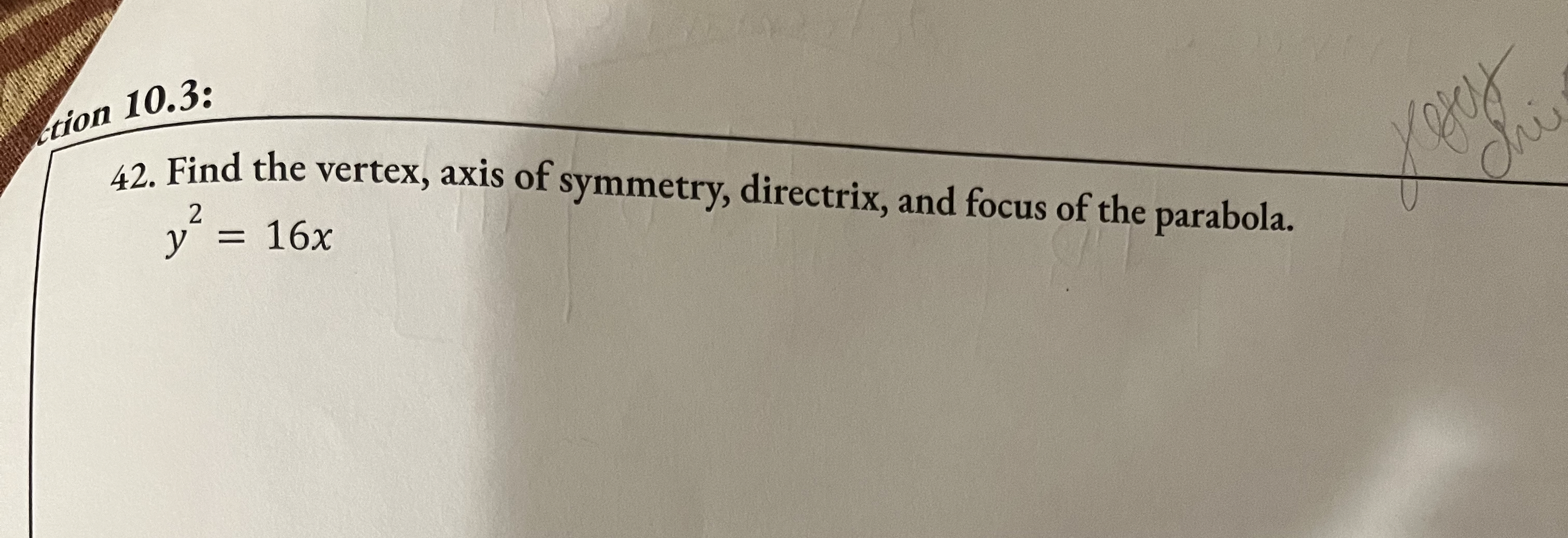 Solved Find the vertex, axis of symmetry, directrix, and | Chegg.com