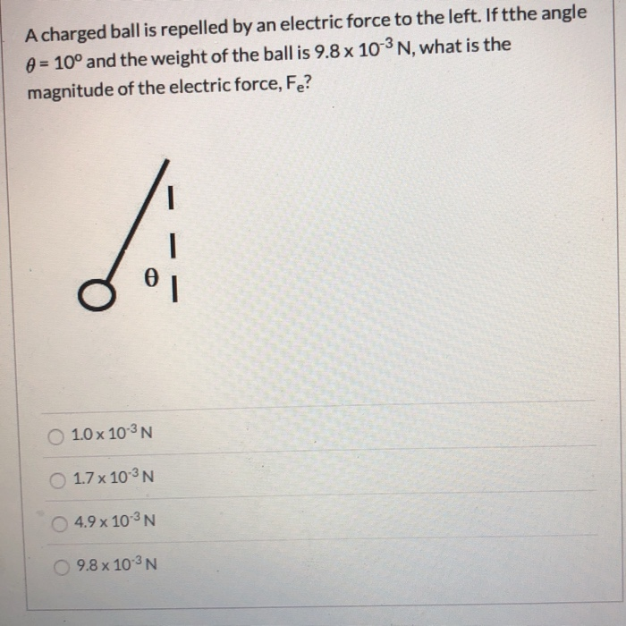 Solved A charged ball is repelled by an electric force to | Chegg.com